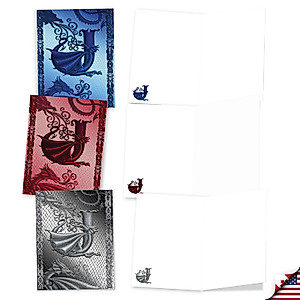 The Best Card Company - 20 Assorted Colored Monogram Blank Notecards, Personal Stationary Bulk Box Set 4 x 5.12 Inch w/Envelopes, Miss you and Just Because Notes - Dragon Initials J AM10319OCB-B2x10