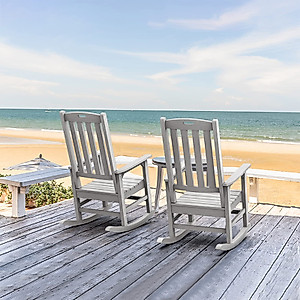 Vaneventi Outdoor Rocking Chair with 350 lbs Support, All-Weather Oversized Outdoor Chair, Fade-Resistant Porch Rocker Chair, 34L 27W 46.8H, Gray, Grey