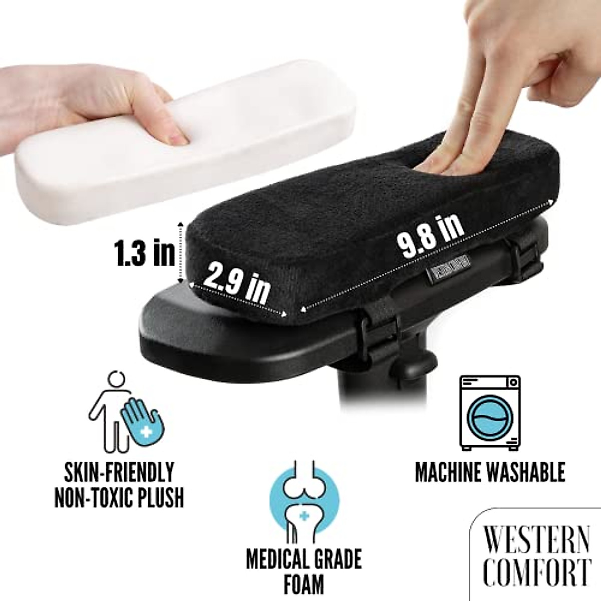 WESTERN COMFORT Thick Chair Armrest Pads - Desk Chair Arm Pads - Office Chair Arm Pads - Arm Rest Pillow - Armrest Pads for Office Chair - Gaming Chair Arm Pads Cushion Covers - Set of 2