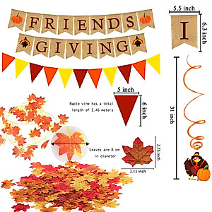 Famoby FRIENDSGIVING Burlap Banner Paper Triangular Bunting Maple leaf Garland Plastic Streamer for Thanksgiving Day Party Decoration
