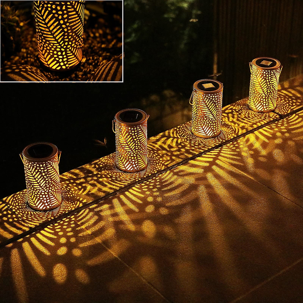 FLJZCZM Solar Lanterns Lights Outdoor Lantern Hanging Garden Metal Retro Light Battery Table Lamp Decorative Yard Camping Waterproof (Golden)