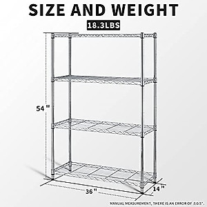 HCY 4-Tier, Shelf Heavy Duty, Shelving Unit NSF Height Adjustable Metal Storage Rack for Laundry Bathroom Kitchen Garage Pantry Organization 1000 LBS Capacity -14''x36''x54'' (Chrome)