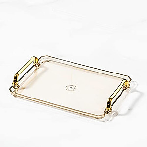 Acrylic Serving Tray with Handles Ottoman Coffee Table Tray, Decorative Trays for bar Living Room Bathroom Countertop 16x8.7x1.4 Inch (Amber)
