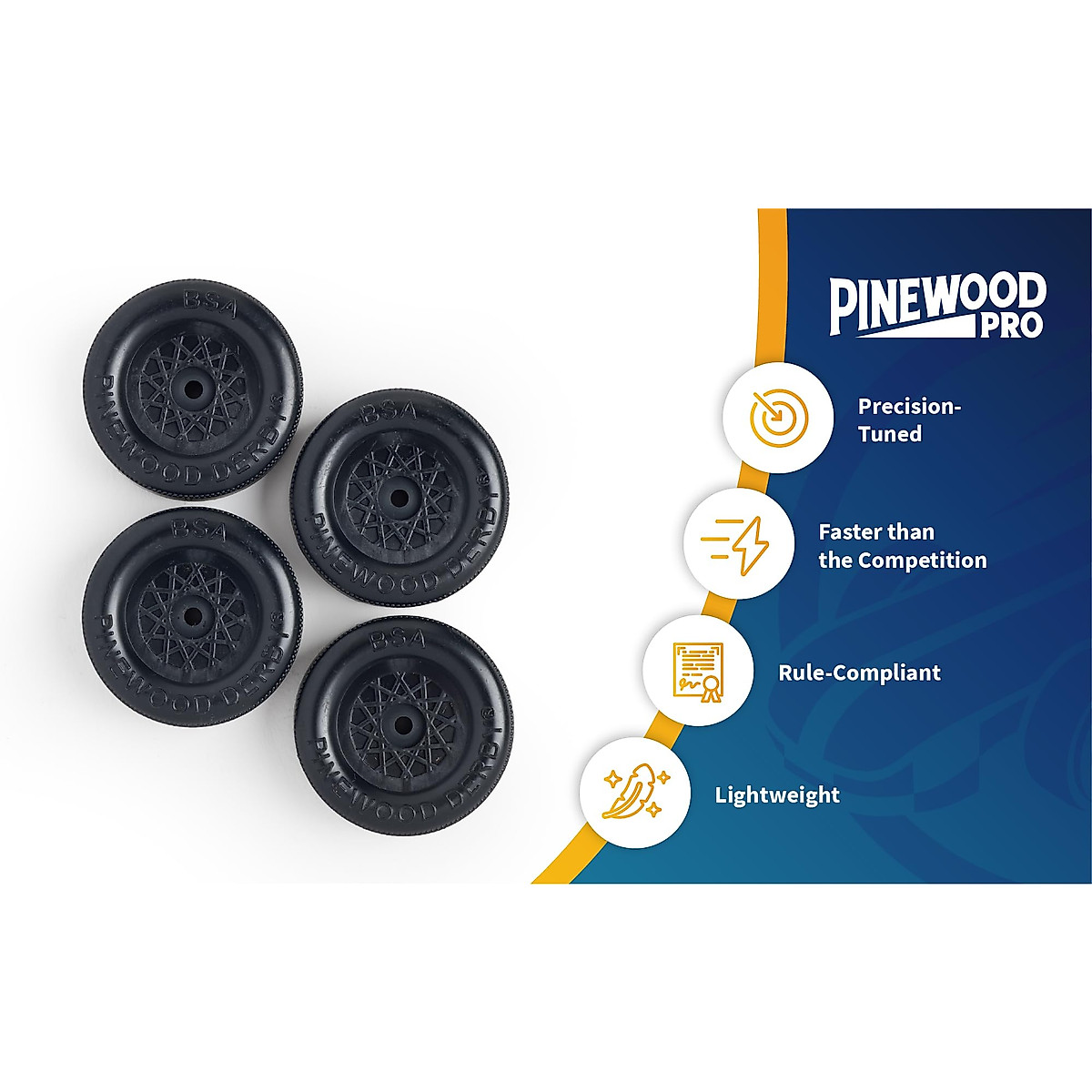 BSA Speed Wheels Lightly Lathed by Pinewood Pro for use on pine derby cars (set of 4)