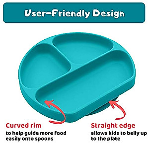 Silikong Suction Plate for Toddlers | BPA Free, 100% Food-Grade Silicone | Microwave, Dishwasher and Oven Safe | Stay Put Divided Baby Feeding Bowls and Dishes for Kids and Infants