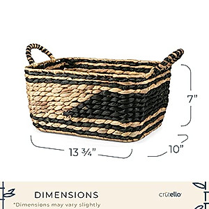 Crutello Black Wicker Basket for Storage, Large Wicker Basket, Rectangular Water Hyacinth Storage Basket Towels, Blankets, Baby, Pet Toys, Toilet Paper - Natural Living Room Floor Basket Boho Decor