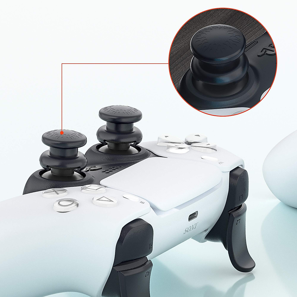 PS5 Controller Accessories Kit, Daugee L2 R2 Trigger Extender+Silicon Analog Stick Thumb Grips+D-pad for Playstation 5 Controller,Anti-Slip Replacement Parts（Black）