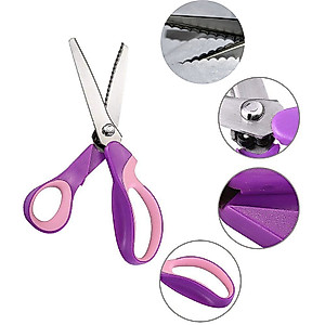 JISTL Professional Stainless Steel Dressmaking Sewing Craft Scissors, 9.3 inches Handled Pinking Shears (Purple)