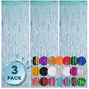 Voircoloria 3 Pack 3.3x8.2 Feet Neon Iridescent Foil Fringe Backdrop Curtains, Tinsel Streamers Birthday Party Decorations, Fringe Backdrop for Graduation, Baby Shower, Gender Reveal, Disco Party
