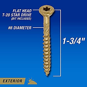 Power Pro 967774 Wood Screws, #8 x 1-3/4", Premium Outdoor Deck Screws, Rust Resistant, Epoxy Coated Bronze, 4000pcs Box