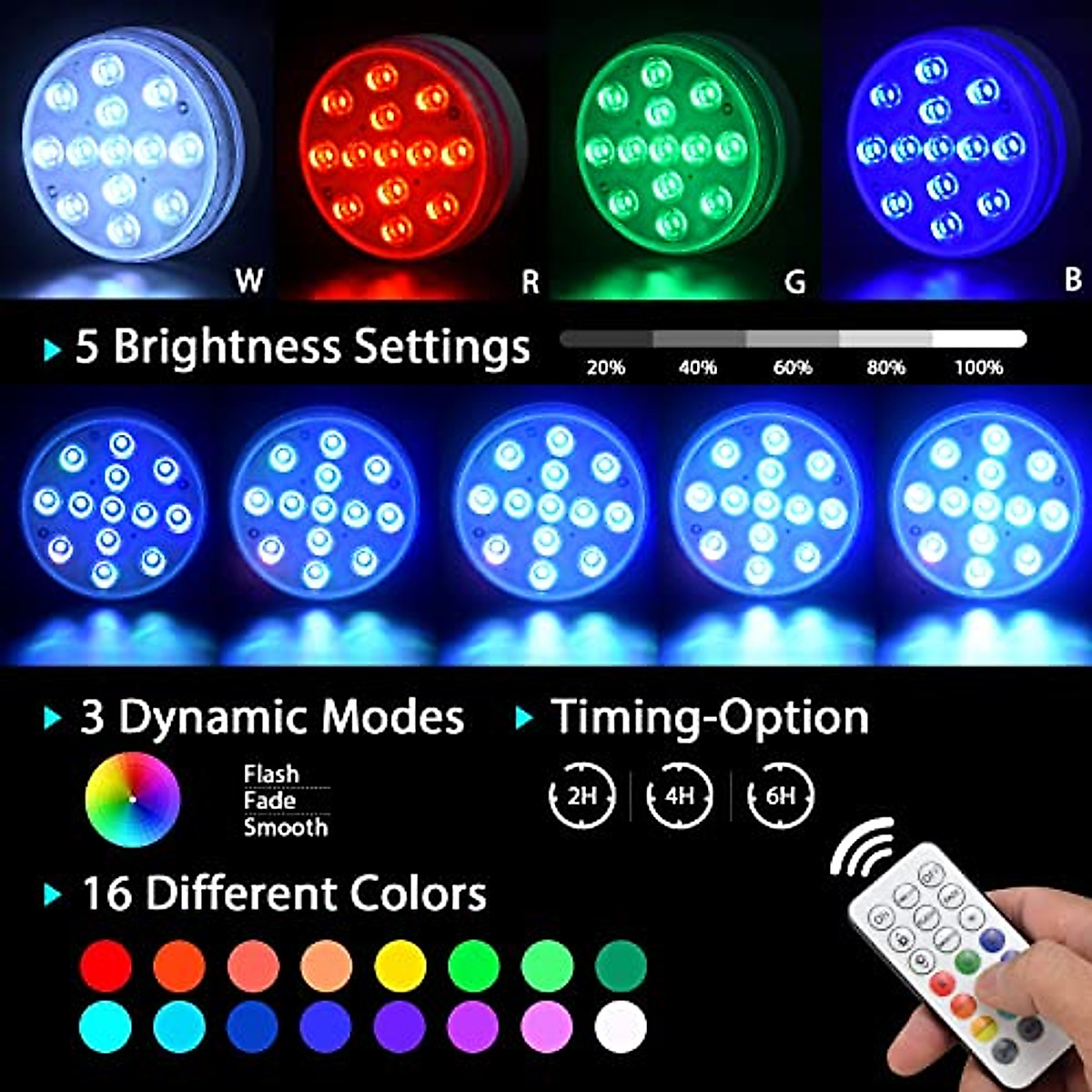 Submersible Swimming Pool Light 16 Colors Underwater led Lights Waterproof IP68 13 Super Bright LED with RF Remote Control Suitable for Pond Fountain Aquarium Flower Pot Garden Party (a pack of 1)
