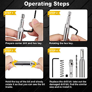 COMOWARE 17pcs VIX Bits Self Centering Drill Bit Set, 1/4" Hex Shank Self Centering Hinge Drill Bit Set for Woodworking Window Door Hinge, Quick Change with 1 Hex Key & 8 Drill Bits 5/64-1/4”