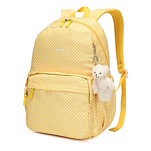 Backpack for Girls, Kids Backpack, Waterproof Large Space School Backpacks for Teen Girls, with Hairball Pendant, suitable for Travel and School (Yellow)