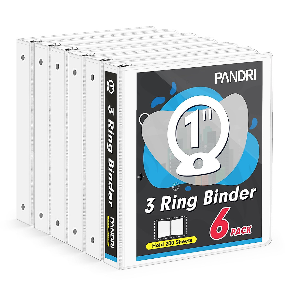 3 Ring Binder 1 Inch, PANDRI 6 Pack 1-Inch Binder Fits Letter Size 8.5'' x 11'' Paper, Versatile Binders for Office Home School, 2 Pockets, White