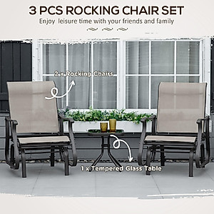 Outsunny 3-Piece Outdoor Gliders Set Bistro Set with Steel Frame, Tempered Glass Top Table for Patio, Garden, Backyard, Lawn, Gray