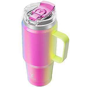 Meoky 32oz Tumbler with Handle, Stainless Steel Travel Mug with 2-in-1 Straw and Sip Lid, Vacuum Insulated Coffee Mug, 100% Leak Proof, Keeps Cold for 24 Hours or Hot for 8 Hours (Carnival)