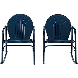 Crosley Furniture Griffith Retro Metal Outdoor Rocking Chairs, Set of 2, for Porch, Deck, Balcony, Backyard, Navy Gloss