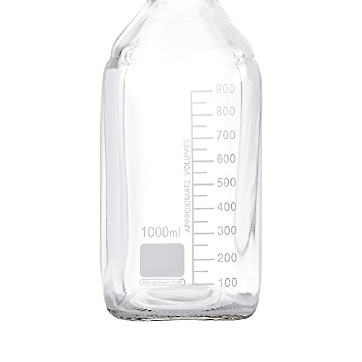 Pastein 4 Pack 1000 mL Graduated Square Reagent Media/Storage Glass Bottle With GL45 Orange Polypropylene Screw Cap