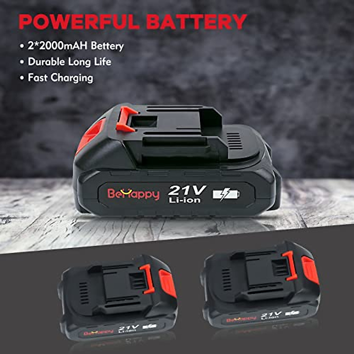 BeHappy Cordless Drill Combo Kit 21V, 1/2 Inch Brushless Power Tool Kit and 1/4 Inch Impact Driver, Electric Drill Kit with 2 Batteries and Charger, DIY