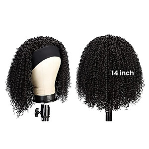 Rebasar Deep Wave Headband Wig Human Hair 14 Inch Curly Headband Wigs for Black Women Human Hair Glueless None Lace Front Wig Brazilian Virgin Hair Wear and Go Wigs 150% Density Natural Black Color