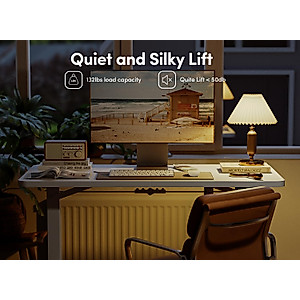 BANTI Small Electric Standing Desk, Stand up Height Adjustable Home Office Table, Sit Stand Desk with Splice Board, 43"x24", White Frame & White Top