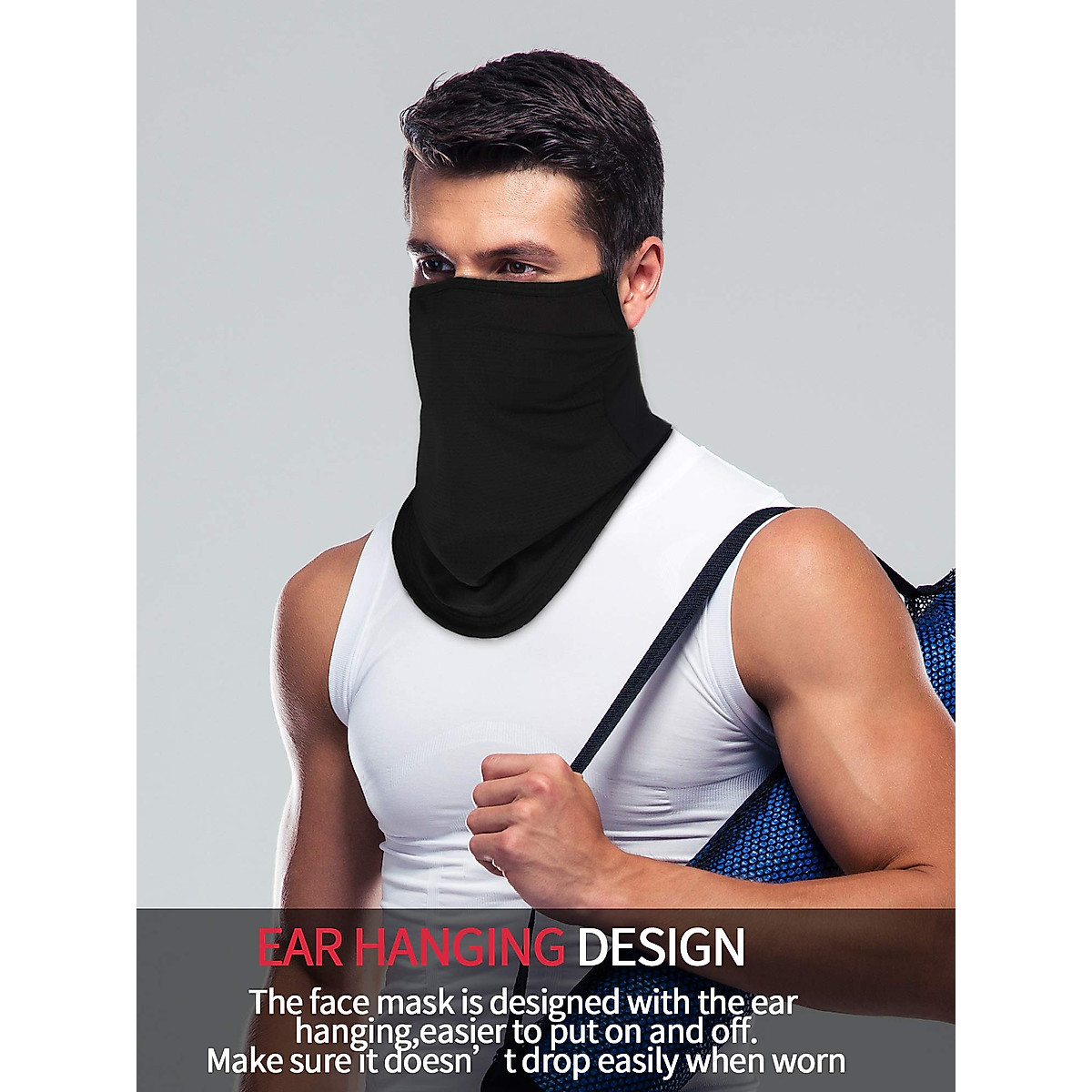 4 Pieces Neck Gaiter Bandana Face Mask with Ear Loops Face Covers Neck Scarf Mask Dust UV Sun Protection for Men Women(Black, Grey and Black)