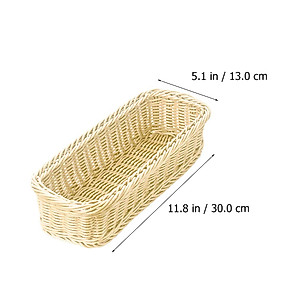 DOITOOL Plastic Woven Storage Basket, Kitchen Cutlery Holder Stand Silverware Basket Square Tableware Organizer for Kitchen, Dinning Table and Restaurant, 30X13X7CM