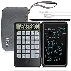 Hion Calculator,12-Digit Large Display Office Desk Calcultors with Erasable Writing Table,Rechargeable Hand held Multi-Function Mute Pocket Desktop Calculator for Basic Financial Home School,Black