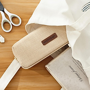 ANGOOBABY Small Pencil Case Student Pencil Pouch Coin Pouch Cosmetic Bag Office Stationery Organizer For Teen School-Beige