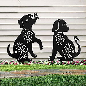 Stake Garden Metal Dog Garden Stakes, Yard Decor Art Lawn, Outdoor Home Decor Animal Silhouette Statues, Set of 2