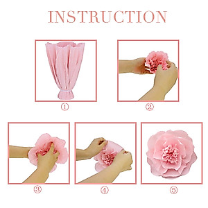 13 Pieces 3D Paper Flowers Pink White with Trees 10" 8" 6" 4" Craft DIY Large Wall Decorations Pom Pom Giant Backdrop Photo Booth Baby Shower Decor Centerpiece Wedding Birthday Party Craft Art