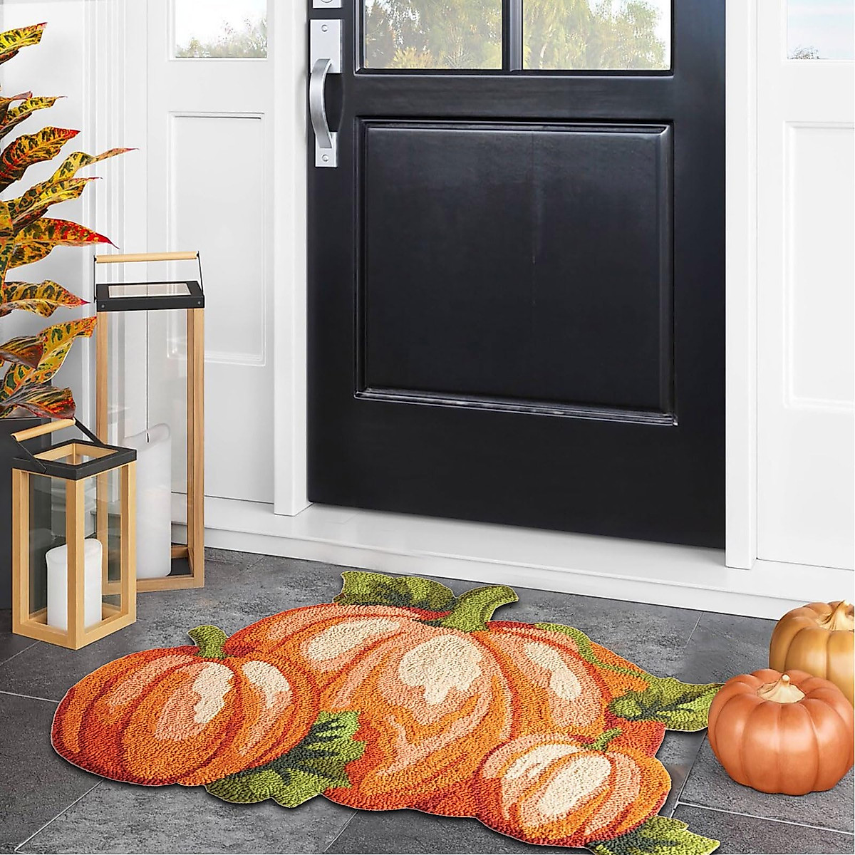 Thanksgiving Pumpkin Rug - 31"×22", Non Slip Washable Welcome Door Mat, Cute Fall Doormats for Indoor Outdoor Entrance Home Bathroom Living Room (D)