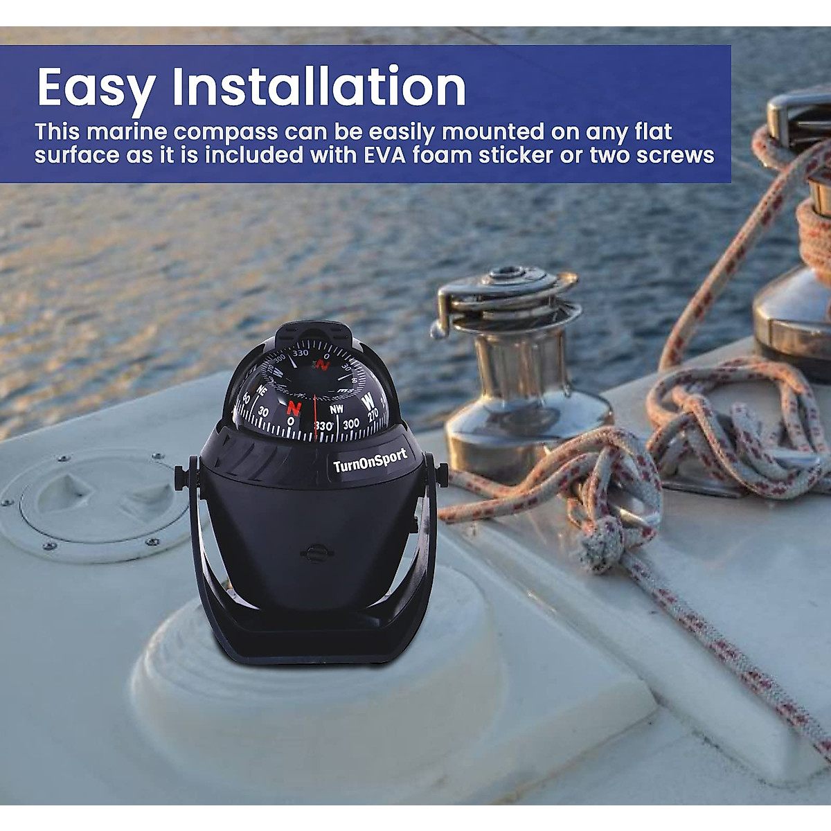 Boat Compass Dash Mount Flush - Boating Compass Dashboard Suction - Navigation Marine Compass Boats Surface Mount - Illuminated Dashboard Compass Ship - Electronic Sea Compass Suction Cup (Black)