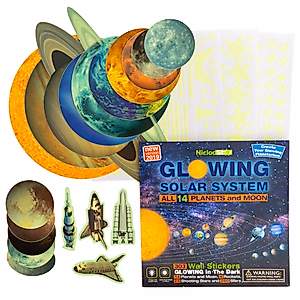 Glow in the Dark Stars and Planets for Ceiling – 303 Solar System Wall Stickers Room Decor, Outer Space Decals, Glowing 14 Planets 1 Moon 4 Rockets 24 Shooting Star 260 Stars Kids Boys Room Decoration