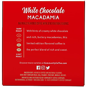Community Coffee Limited Edition White Chocolate Macadamia 10 count Flavored Coffee Pods, Medium Roast Compatible with Keurig 2.0 K-Cup Brewers
