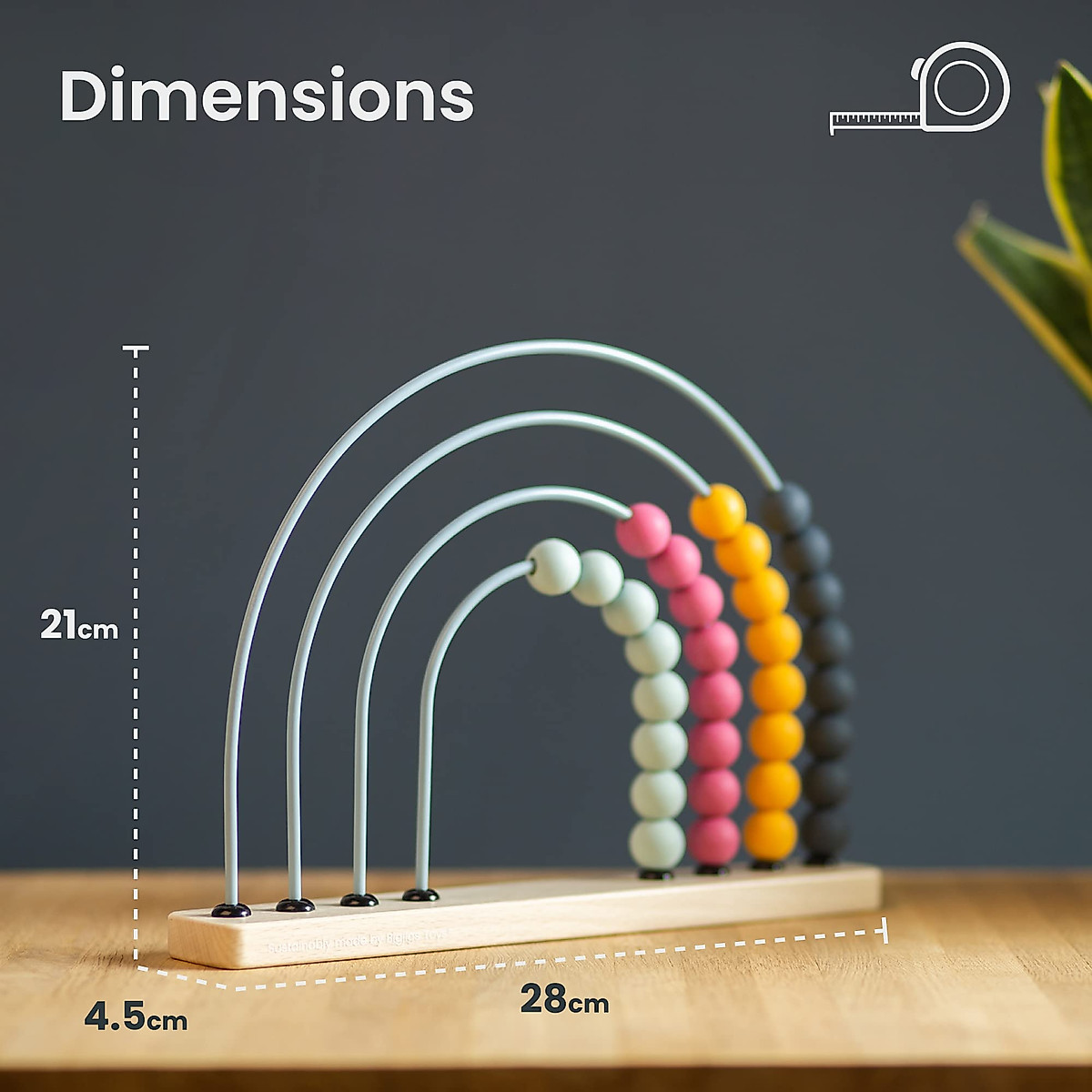 Bigjigs Toys FSC Certified Rainbow Abacus - Eco Wooden Abacus for Kids & Toddlers, 32 Food-Grade Silicone Beads, Early Development & Activity Toys, Quality Counting Toys