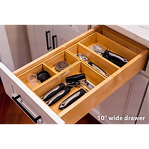 Umilife Drawer Organizer Storage Boxes, 2.5" High Bamboo Drawer Dividers, 5 Rearrangeable Bins for Kitchen, Office Desktop, Clothing, Makeup, vanity, Jewelry