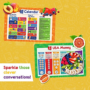 Simply Magic 5 Placemats for Kids - Kids Placemats Non Slip, Washable Reusable Toddler Placemats, Educational Placemats: Money, Numbers, Weather and Seasons, Calendar, Time, Plastic Placemats for Kids
