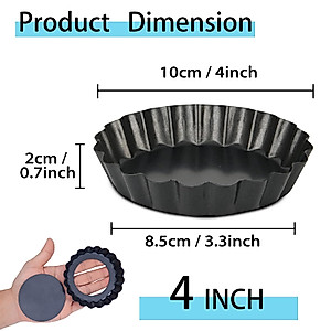 Vnray Mini Tart Pans with Removable Bottom 4 inch Set of 10, Non-stick Round Quiche Pan Heavy Duty Carbon Steel for Mousse Cakes, Christmas Dessert Baking with Silicone Scrubber