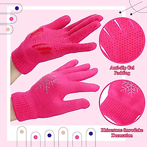 Jiuguva 3 Pairs Ice Skating Gloves Figure Skating Accessories Gloves with Snowflake Rhinestone Knit Gloves for Kid Girl (Skin Color, Purple, Pink)