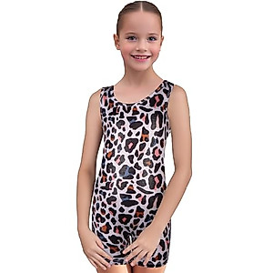 2 Packs Skinny Gymnastics Leotards For Toddler Girls Scoop Neck With Shorts, Little Kids Skinny Colorful Dance Workout Unitards Biketards Tanks Rainbow Leopards