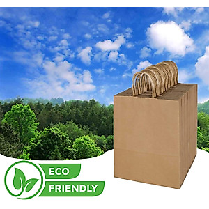 Premium 10x5x13 Paper Bags with Handles - Pack of 100, Kraft Paper Bags Ideal for Shopping, Wedding, Business, Retail, Craft, Gifts & More - Durable, 100% Recyclable Brown Quality Bags