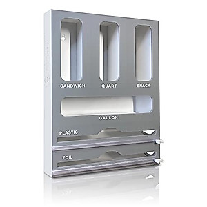 Acrylic Ziplock Bag Storage Organizer For Kitchen Organization Compatible with Gallon, Quart, Sandwich & Snack Variety Bags with Plastic Wrap, Aluminum Foil Dispenser & Cutters with Labels 6 IN 1