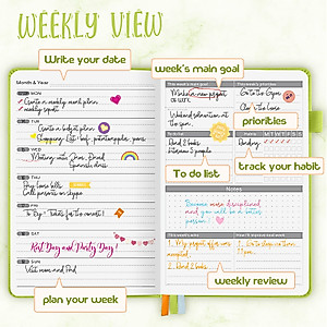 JUBTIC Undated Planner Weekly and Monthly Productivity Daily Planners with Stickers Appointment Book for Time Management 2024-2025 (Light Green)