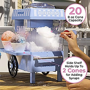 Nostalgia Vintage Countertop Snow Cone Machine - Slushie Machine - Shaved Ice Machine and Crushed Ice Maker - Makes 20 Icy Treats, Includes 2 Reusable Plastic Cups & Ice Scoop – Blue