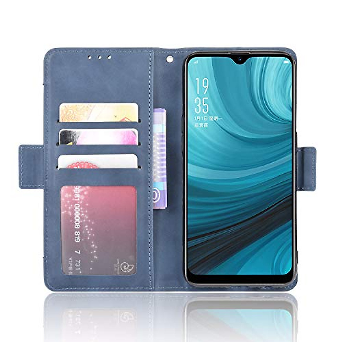 Snow Color COBYU020797 Case for Oppo A5S/A7 Leather Flip Case for Bumper Protective Magnetic Card Slot for Oppo A5S (AX5S) / A7 (AX7) - Blue