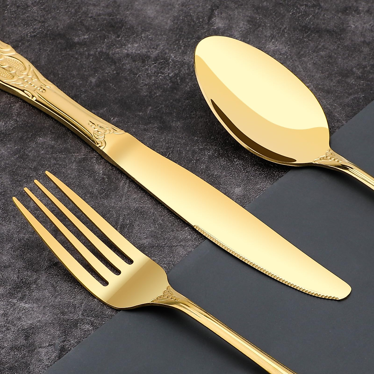 20 Piece Silverware Set Service for 4,Premium Stainless Steel Flatware Set,Mirror Polished Cutlery Utensil Set,Durable Home Kitchen Eating Tableware Set (Golden)