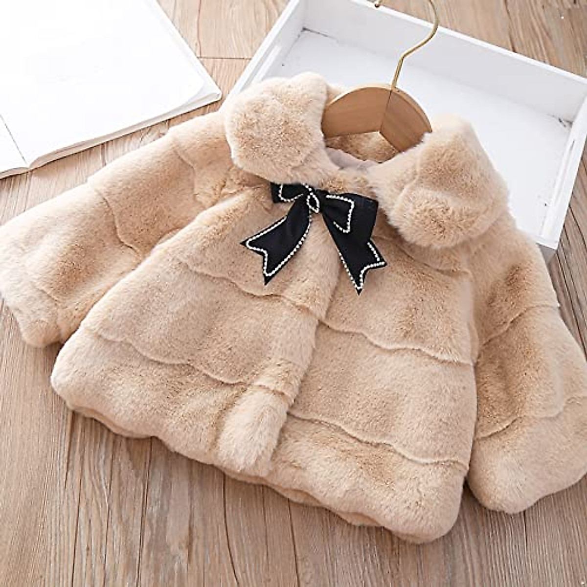 vastwit Infant Baby Girls Faux Fur Coat Warm Tops Princess Lovely Long Sleeve Cloak Jacket Winter Outfit Khaki Cute 2-3 Years