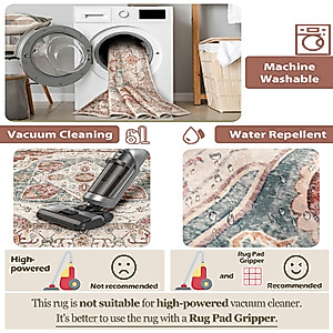 RELEANY 5x7 Area Rugs Machine Washable 5x7 Rug Low Pile Carpet No Shedding Area Rugs for Living Room Bedroom Dining Room Kitchen Entrance Indoor-Brick/Pink