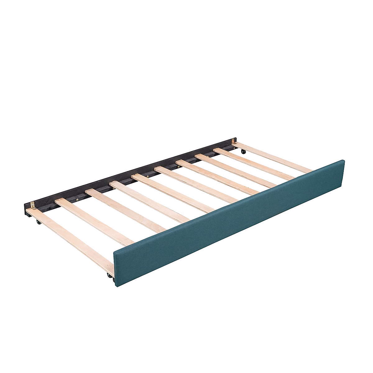 CITYLIGHT Upholstered L-Shaped 2 Twin Beds with Trundle and Storage Drawer, Wood Linen Corner Bed for Kids Girls Boys Teens Bedroom, Green